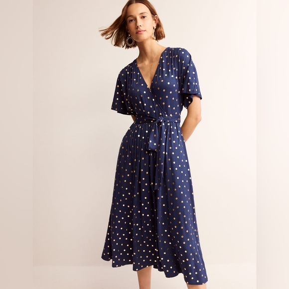 Boden | Dresses | Nwt Boden Kimono Wrap Jersey Midi Dress With Metallic ...